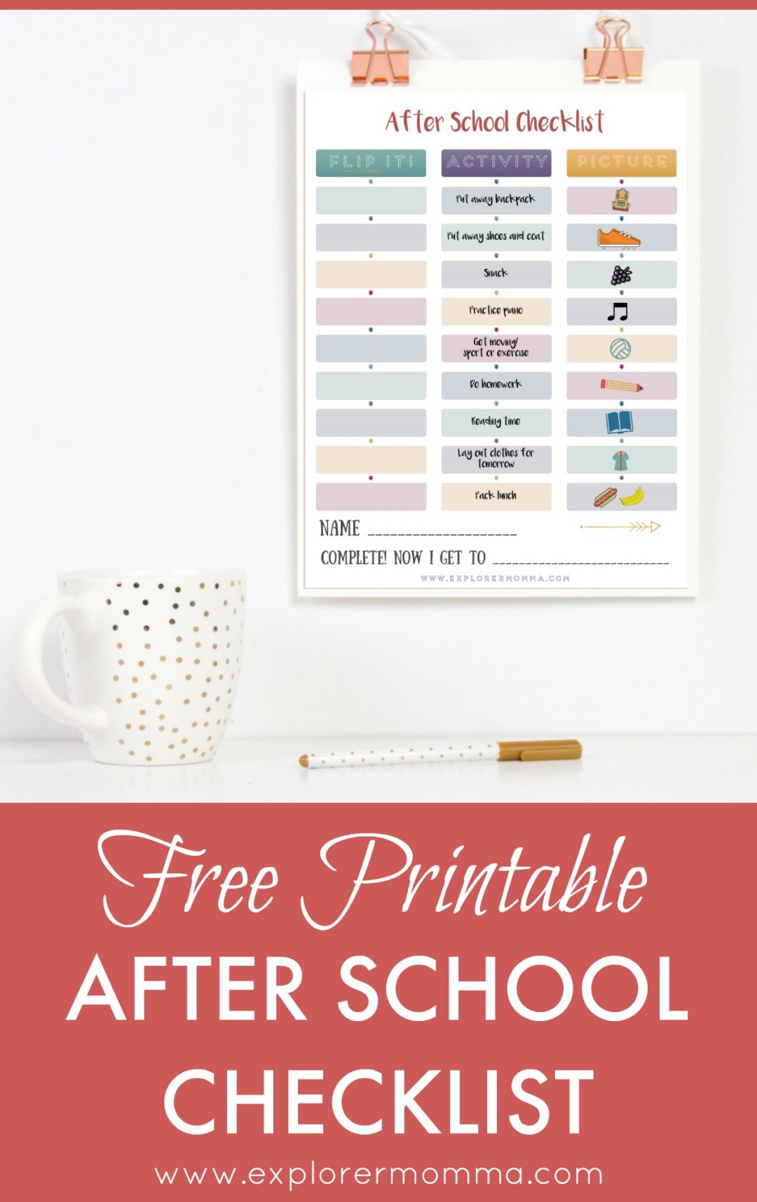 Free Printable After School Checklist - Explorer Momma